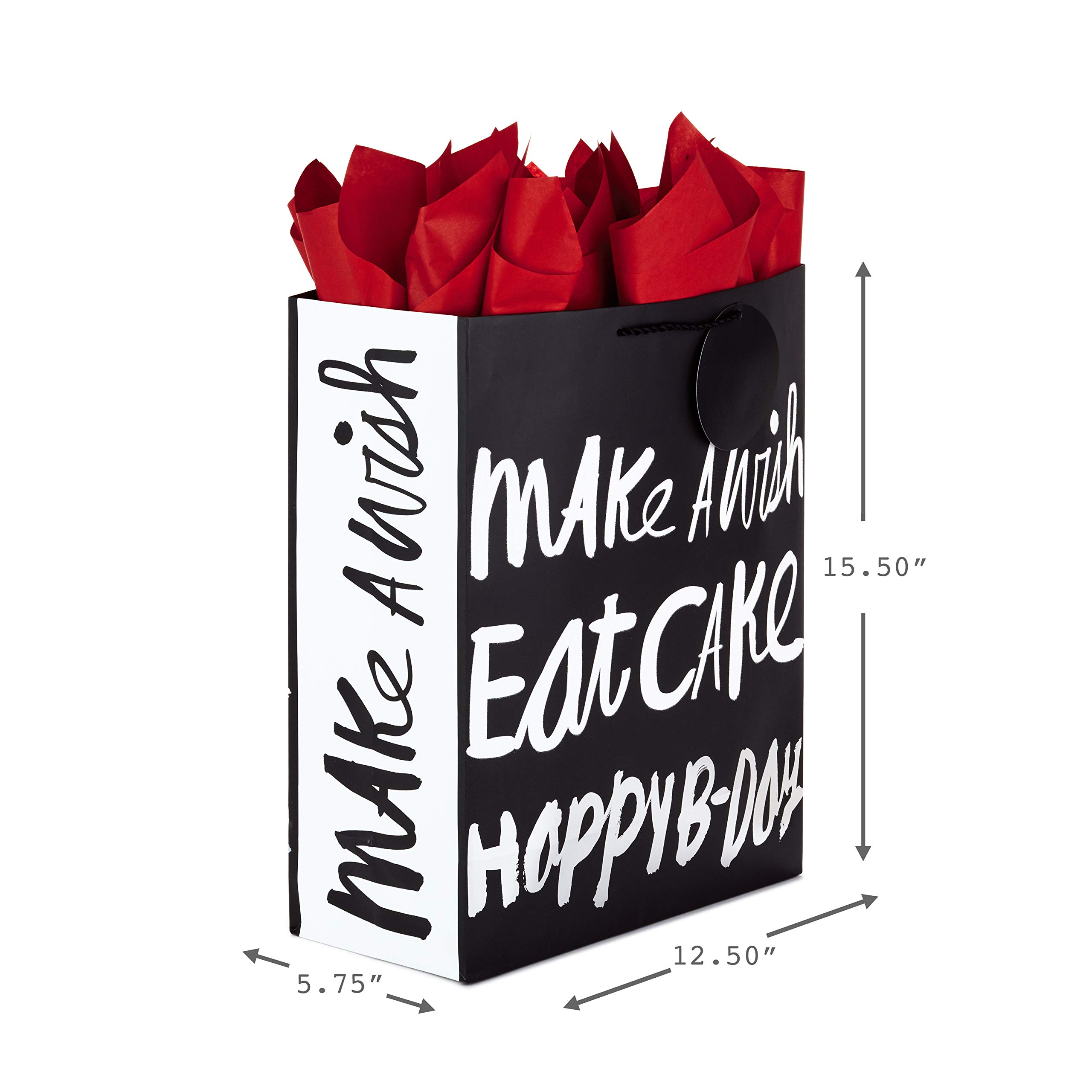 Hallmark 15" Extra Large Gift Bag with Tissue Paper for Birthdays (Happy B-Day, Black and Silver)