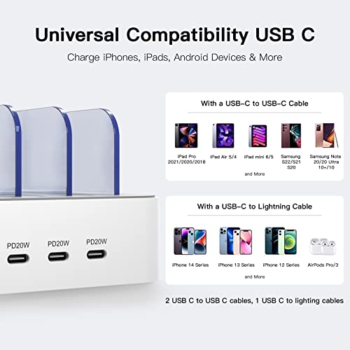 MSTJRY Fast Charging Station - USB C and USB A, 90W 5-Port PD Charger Station for Multiple Devices Apple Designed for iPad, iPhone 14 13 12 Series Galaxy Note 20 S21 S22 Tablet, Holder for Apple Watch