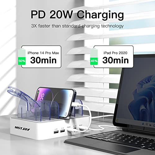 MSTJRY Fast Charging Station - USB C and USB A, 90W 5-Port PD Charger Station for Multiple Devices Apple Designed for iPad, iPhone 14 13 12 Series Galaxy Note 20 S21 S22 Tablet, Holder for Apple Watch