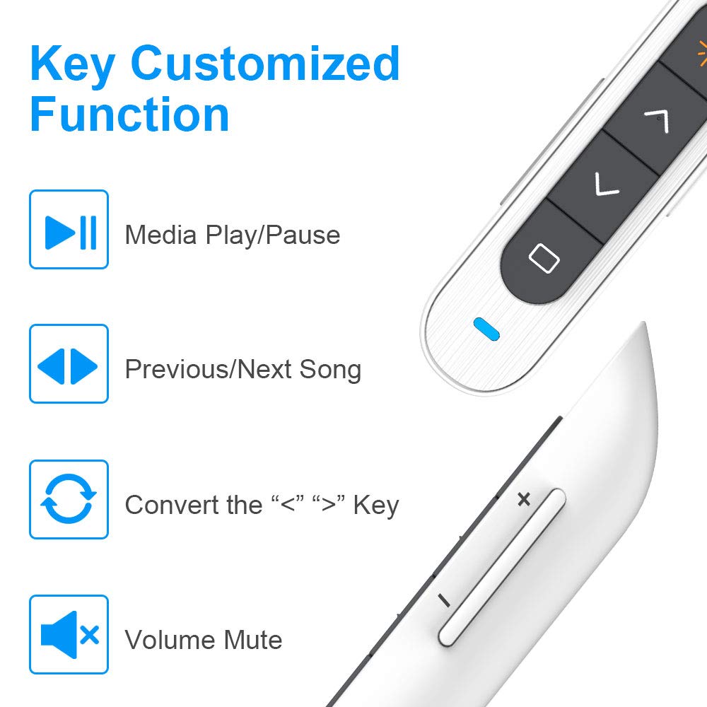 Norwii N27 Presentation Clicker, Clicker for PowerPoint Presentations, PowerPoint Clicker with Pointer for Presentations, Pointer Clicker Presentation Remote - White