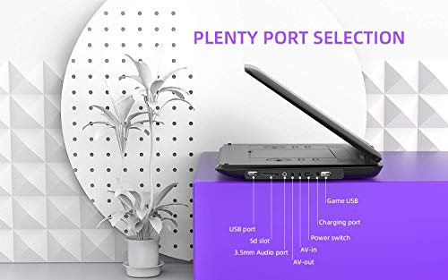 17.5" Portable DVD Player with 15.6" Large HD Screen, 6 Hours Rechargeable Battery, Support USB/SD Card/Sync TV and Multiple Disc Formats, High Volume Speaker,Black+ Purple