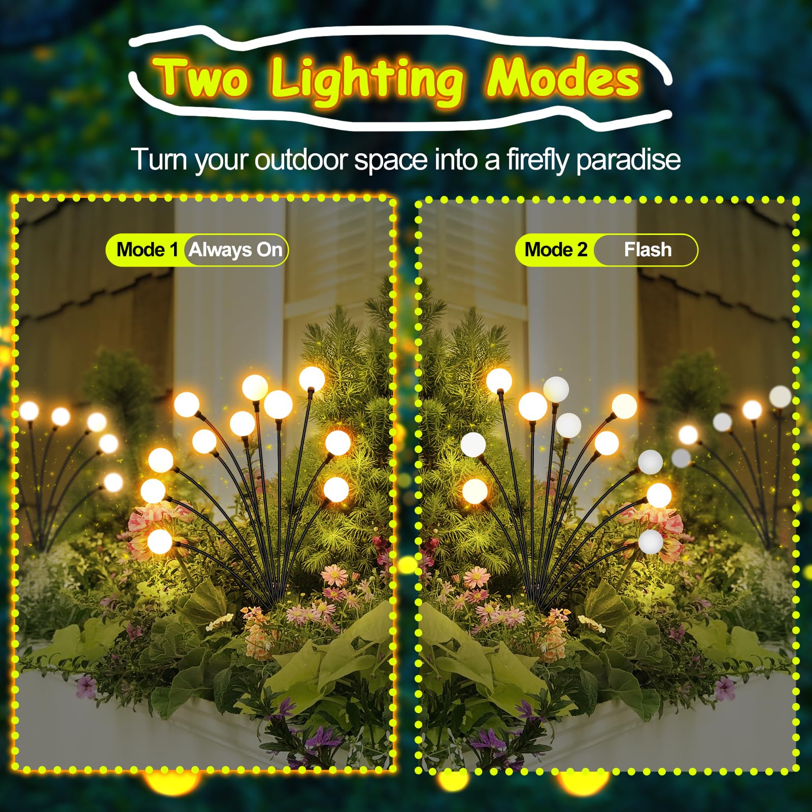 48 LED 4 Packs Solar Garden Lights, Firefly Lights Solar Outdoor Waterproof, Swaying Outdoor Lights with 2 Modes, High Flexibility Iron, Solar Powered Yard Patio Walkway Pathway Decoration, Warm White