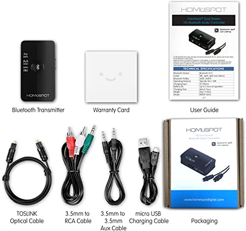 HomeSpot Bluetooth Transmitter for TV Audio Optical Bluetooth Low Latency Audio Adapter Bluetooth 5.0 no Lip Sync Digital Dual Stream Toslink SPDIF [Advanced Dual Stream Version]