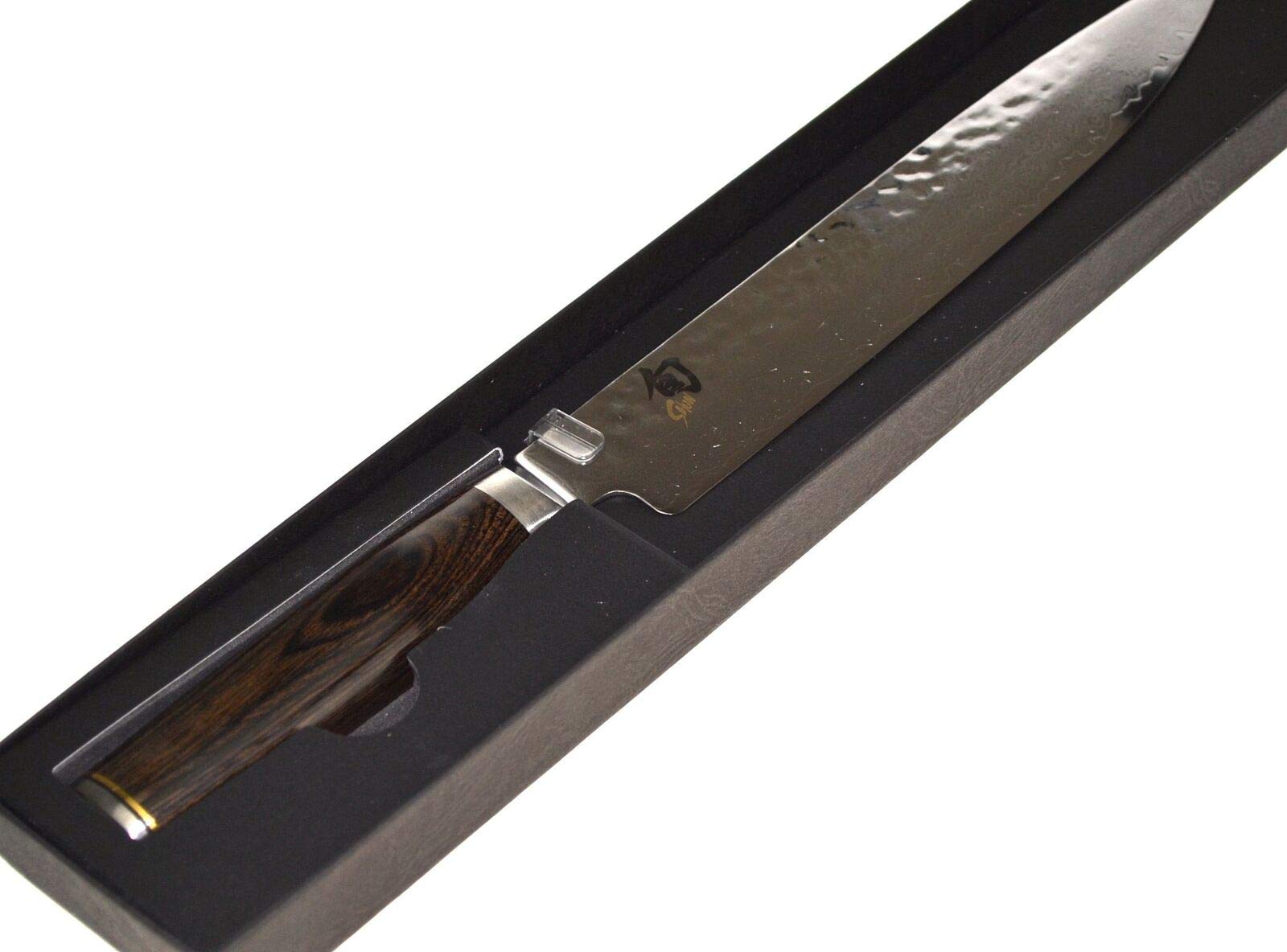 Shun TDM0704 Cutlery Premier Slicing 9.5", Hammered TSUCHIME Finish, Long, Thin Blade, Allows for Cleaner Preserve Juices and Flavor, Ideal Meat Cutting Knife, 9-1/2-Inch, Silver