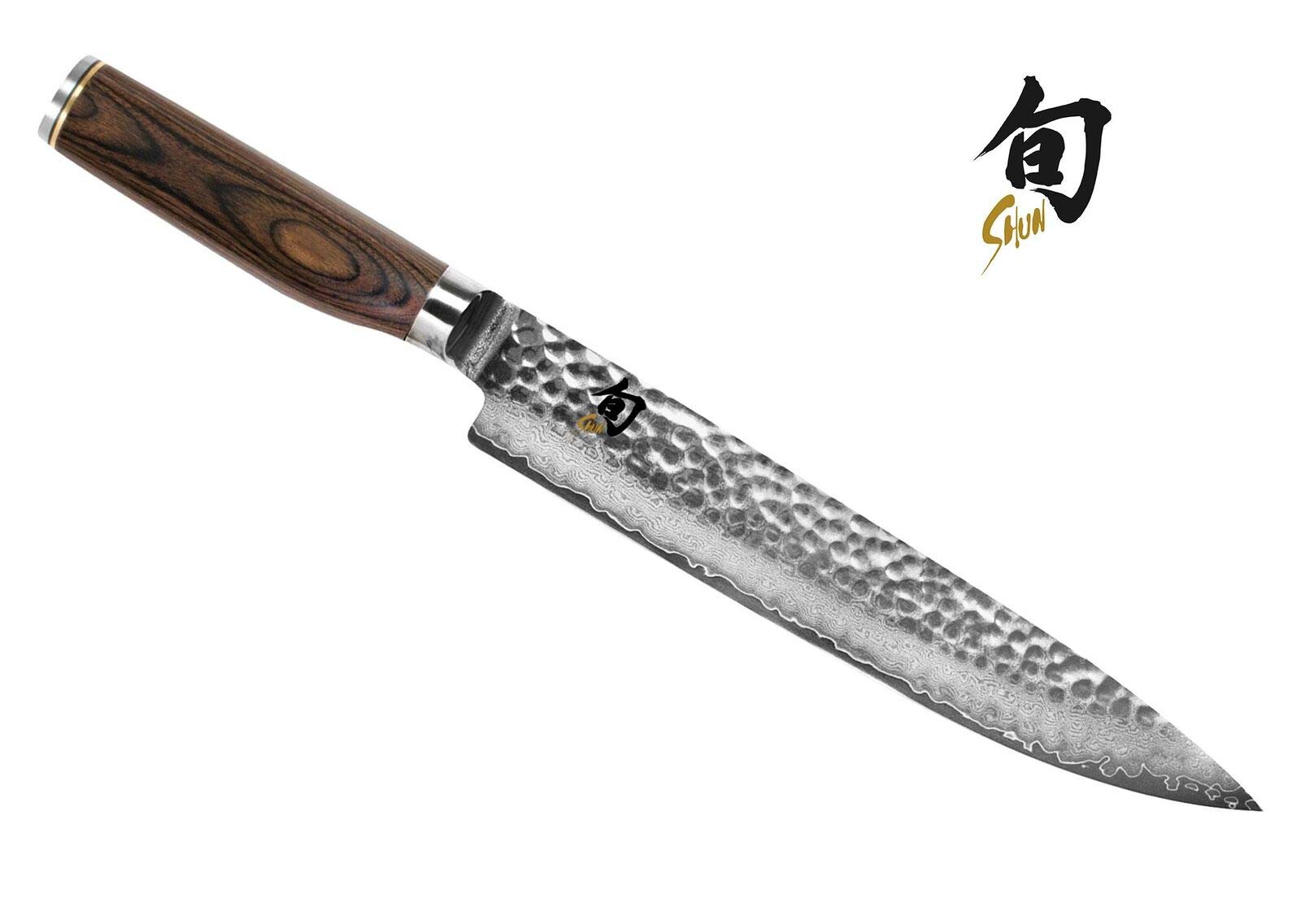 Shun TDM0704 Cutlery Premier Slicing 9.5", Hammered TSUCHIME Finish, Long, Thin Blade, Allows for Cleaner Preserve Juices and Flavor, Ideal Meat Cutting Knife, 9-1/2-Inch, Silver