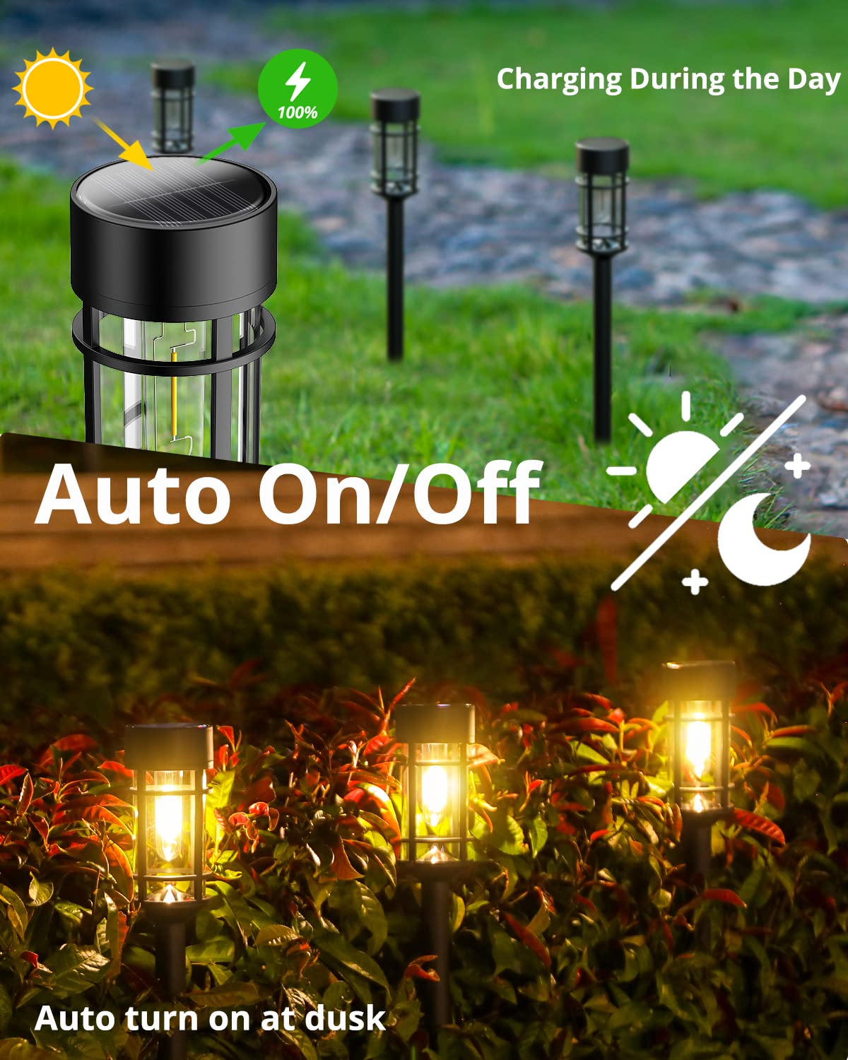 DOESLAG Solar Pathway Lights, 8 Pack Solar Lights Outdoor Waterproof, Glass Solar Landscape Lights Outdoor Garden Lights for Yard Walkway Driveway, Auto On/Off, Easy-to-Install