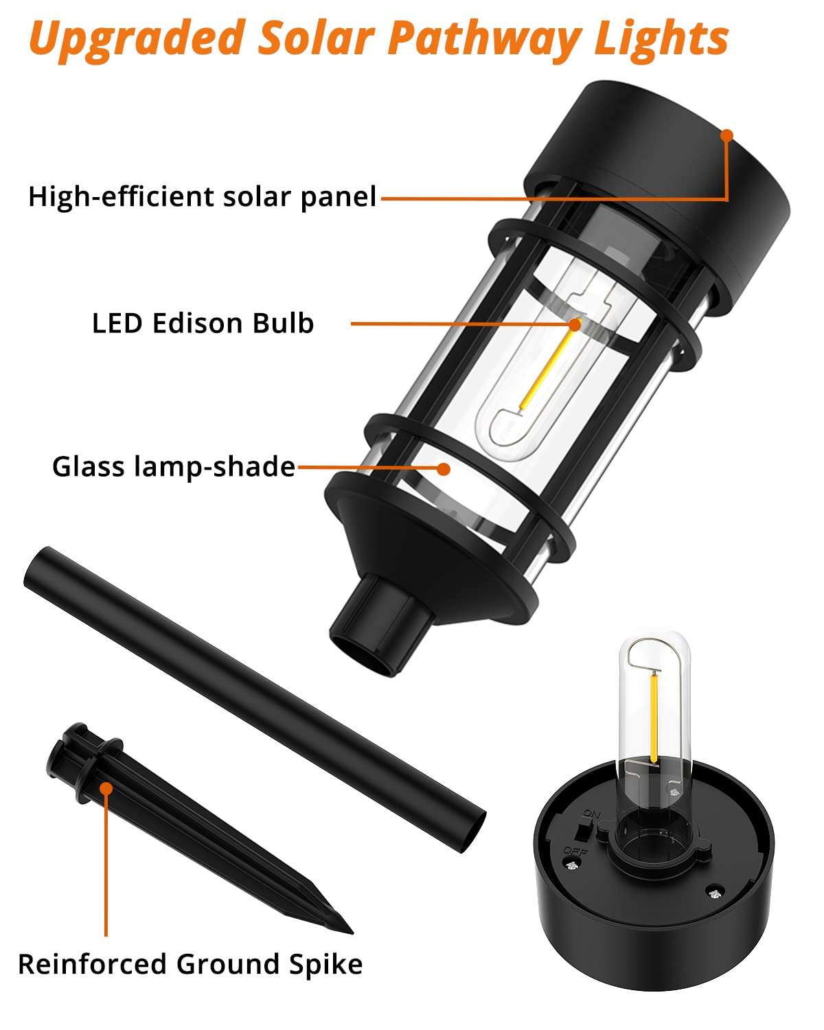 DOESLAG Solar Pathway Lights, 8 Pack Solar Lights Outdoor Waterproof, Glass Solar Landscape Lights Outdoor Garden Lights for Yard Walkway Driveway, Auto On/Off, Easy-to-Install