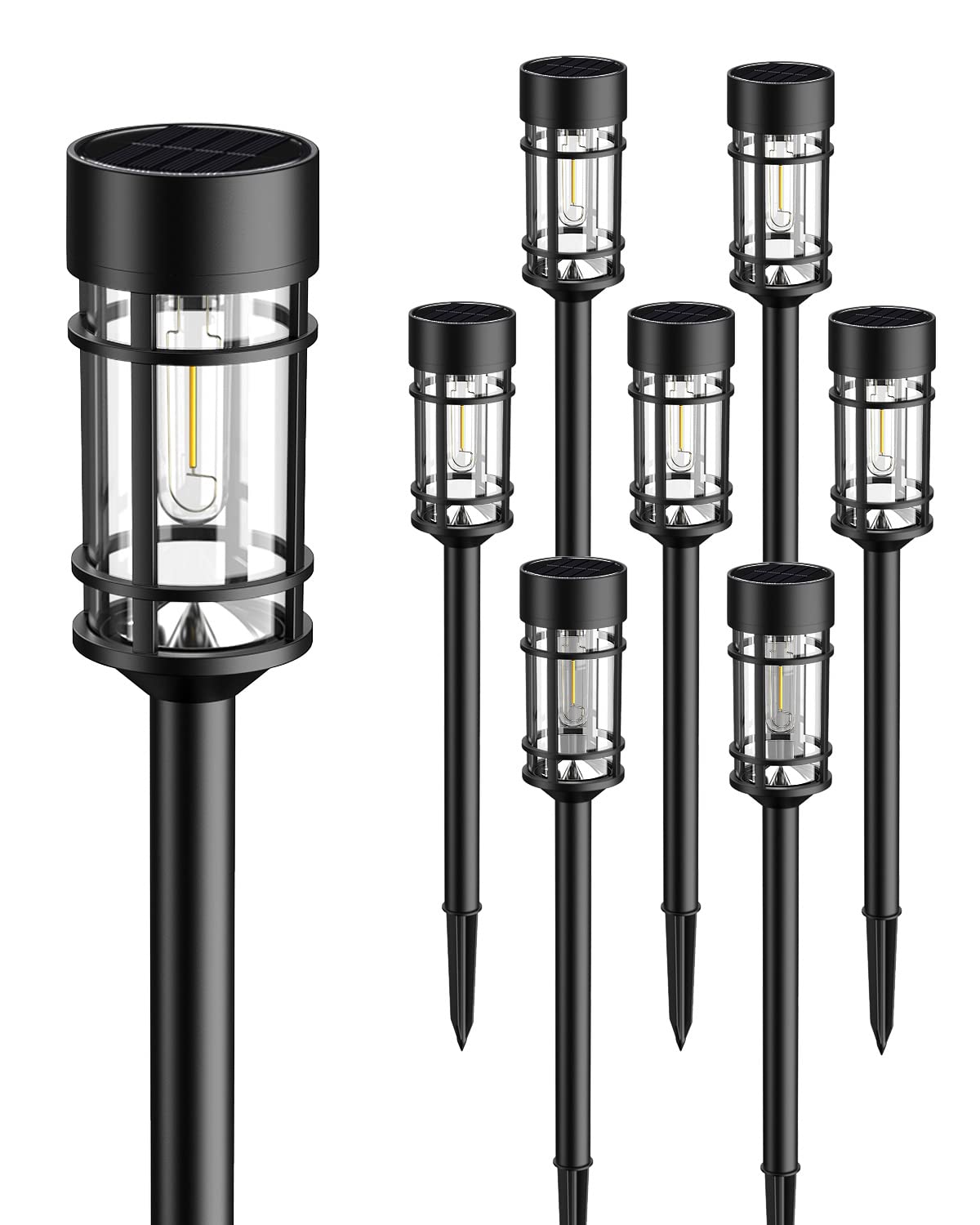 DOESLAG Solar Pathway Lights, 8 Pack Solar Lights Outdoor Waterproof, Glass Solar Landscape Lights Outdoor Garden Lights for Yard Walkway Driveway, Auto On/Off, Easy-to-Install
