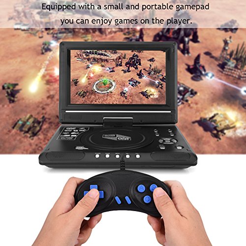 9.8'' Portable DVD Player, HD LCD Swivel Screen DVD Player Mini Game TV Player FM Radio Receiver for Kids Car with AV Input/Output Support SD/USB Compatible with AVI, EVD, DVD, SVCD, VCD, CD etc (US)