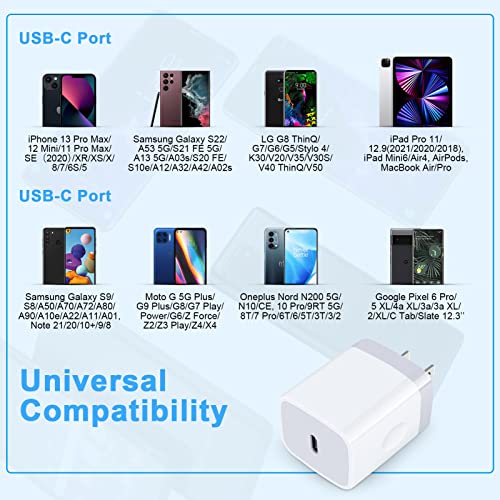 USB C Charger Block Samsung Fast Charger Box for Samsung Galaxy A14 5G,A23,A13,S23,A54,S21 FE,A03s,Z Fold 4,A53,A34,A04S,S22,S20;Pixel 7 Pro/6,20W Wall Plug Power Adapter+6FT Type C to C Charger Cable