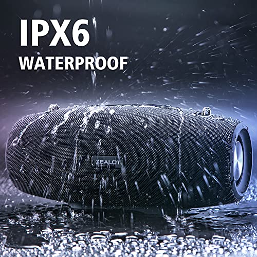 ZEALOT Bluetooth Speakers,75W Portable Bluetooth Speakers with Subwoofer,Speakers Bluetooth Wireless IPX6 Waterproof,50H Play,Deep Bass,Stereo Loud,EQ,Bluetooth Speaker for Party,Beach,Camping(Black)
