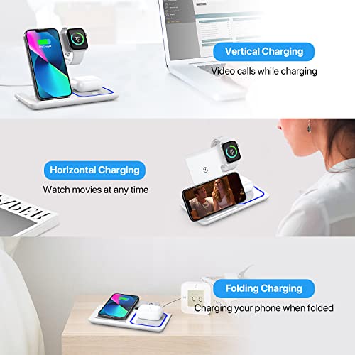YOXINTA Wireless Charger, 3 in 1 Wireless Charging Station, Fast Wireless Charger Stand for iPhone 14/13/12/11/Pro/Max/XS/XR/X/8/Plus, iWatch 7/6/5/4/3/2/SE, AirPods 3/2/Pro(Black+White)