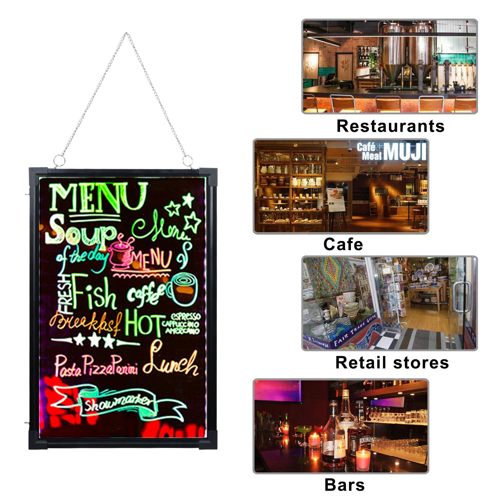 Voilamart LED Message Writing Board, 32" x 24" Flashing Illuminated Erasable LED Message Chalkboard Neon Effect Menu Sign Board with Remote Control, 8 Colors Chalk Markers