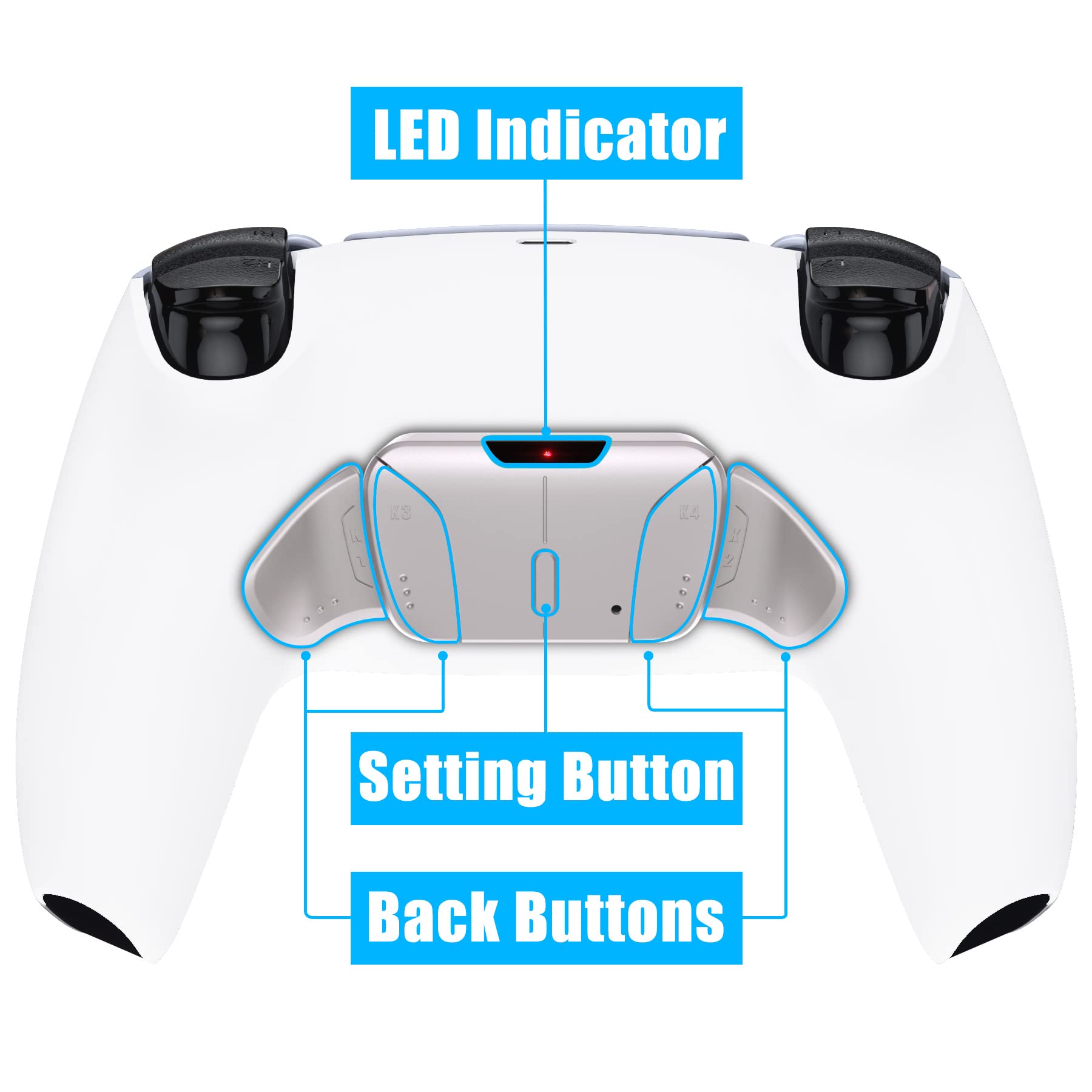 eXtremeRate White Programmable Real Metal Buttons (RMB) Version RISE4 Remap Kit for PS5 Controller BDM 010 & BDM 020, Upgrade Board & Redesigned Back Shell & 4 Back Buttons for PS5 Controller