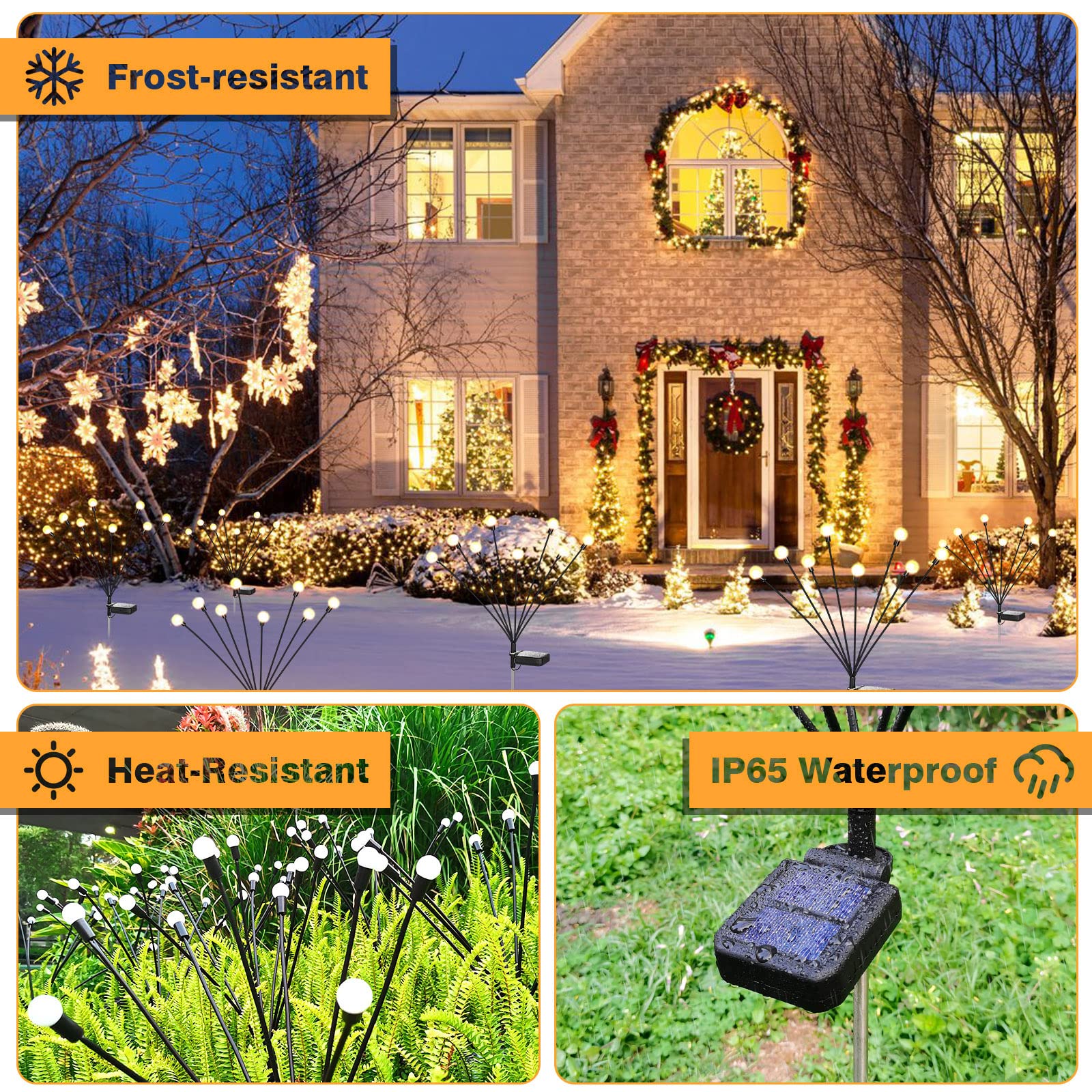 Streamlet Solar Garden Lights, 4 Pack New Upgraded 8 LED Solar Lights for Outside, Solar Powered Firefly Lights, Solar Outdoor Lights Waterproof for Pathway Patio Yard Decor, Warm White