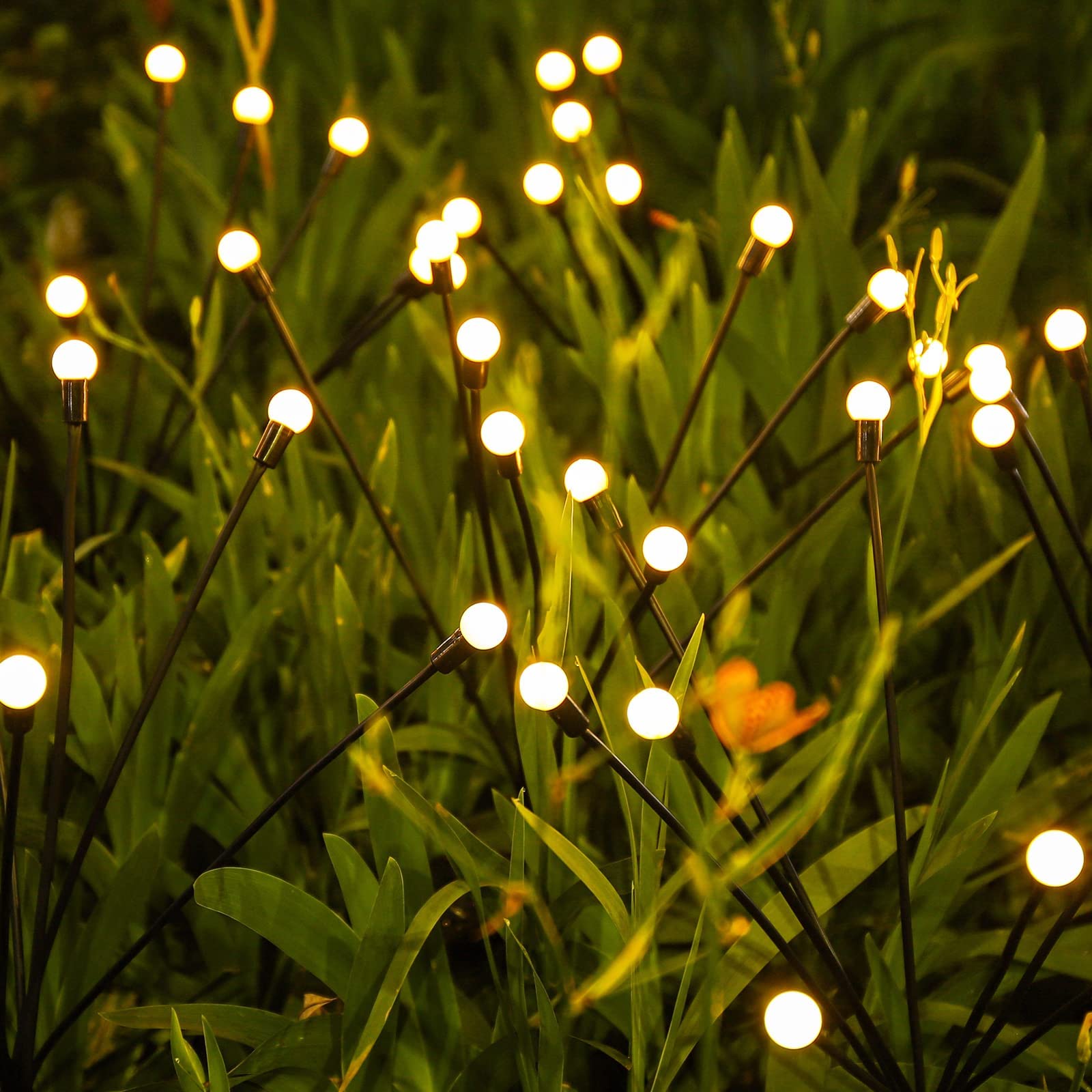Streamlet Solar Garden Lights, 4 Pack New Upgraded 8 LED Solar Lights for Outside, Solar Powered Firefly Lights, Solar Outdoor Lights Waterproof for Pathway Patio Yard Decor, Warm White