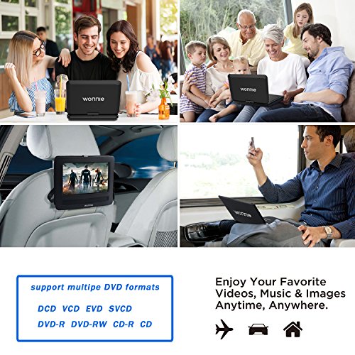 WONNIE 12.5 Inch Portable DVD Player for Car, with Rechargeable Battery, 10.5" Swivel Screen, SD Card Slot and USB Port, Gift for Kid and Senior Citizens(Black)