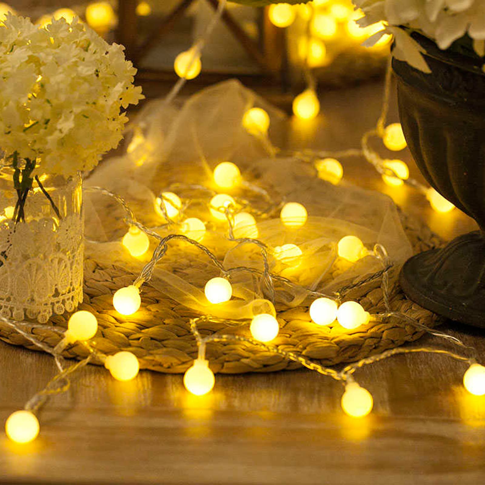 Globe String Lights, 100Led 59FT Fairy Lights Plug in 8 Modes with Remote Control Waterproof Outdoor Indoor String Lights, Fairy Lights for Bedroom, Garden, Party, Wedding, Warm White