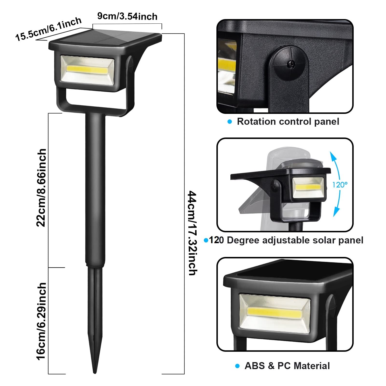HUYIENO 2PK Solar Outdoor Lights Garden Pathway Spot Lights Ground/Wall Mounting 2 Lighting Modes for Outdoor Landscape
