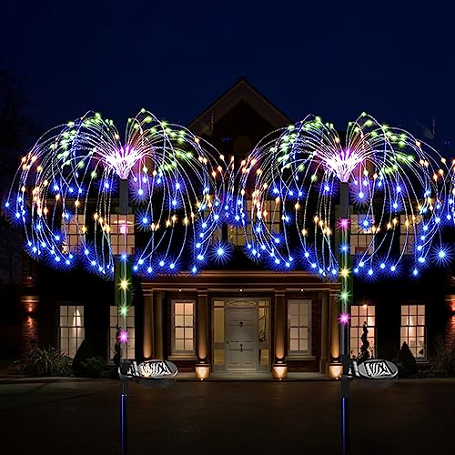 XRR Solar Lights Garden Outdoor, 120LED Solar Firework Lights 2 Lighting Modes Solar Starburst Lights Colorful Flower Stake Outdoor Lights for Yard, Parties(Multicolor)