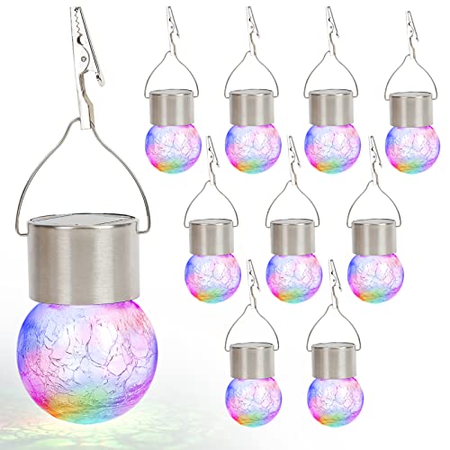 YUNJACKEYDZ Hanging Solar Lights Outdoor,Cracked Glass Solar Lights, Solar Powered Globe Lights for Patio Yard Tree Umbrella Holiday Decoration (multicolor)