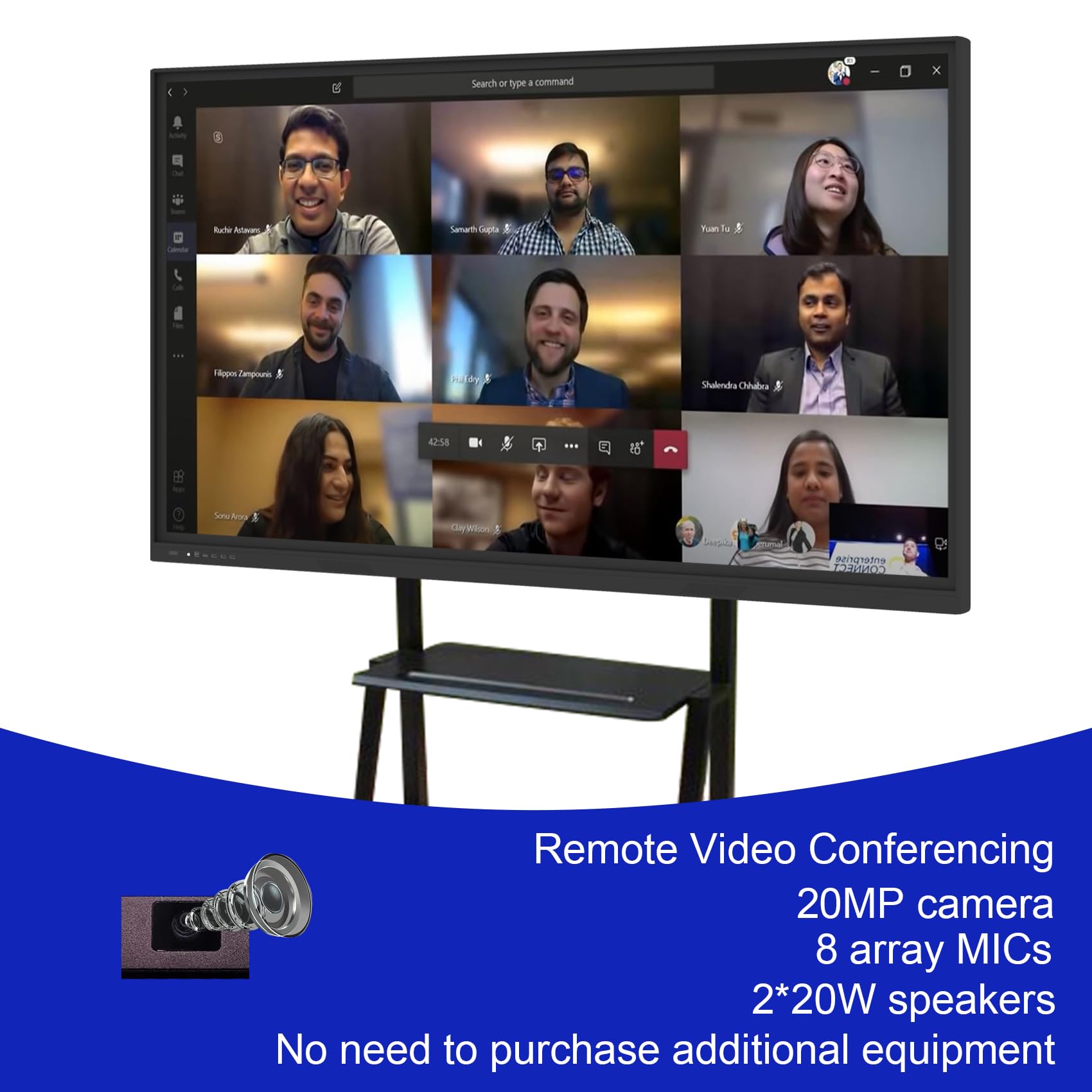 65'' Smart Digital Whiteboard, Interactive Board 4K UHD Smartboard Touchscreen Display, All in One Computer for Classroom and Business (Board + Black Stand)