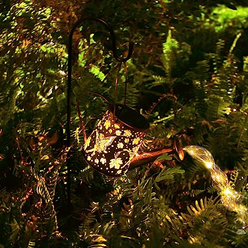 ANYTALK Solar Watering Can with Lights, Hanging Solar Waterfall Lights Outdoor Garden Decorations, Waterproof Solar Garden Lights for Yard Porch Backyard Lawn Pathway Landscape Walkway Patio (Fairy)