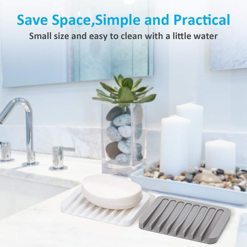 2PCS Mcyye Self Draining Soap Dishes, Premium Silicone Soap Holder, Soap Saver for Shower, Bathroom, Kitchen, Bath Tub, Razor, Sponges, Easy Clean with a Little Water, Extend Soap Life, Easy Dry