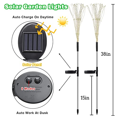 ITICdecor Solar Garden Lights Solar Firework Lights Upgraded 2Pack 120 LED Landscape Starburst Stake Fairy Light Outdoor Waterproof with 8 Modes for Garden Yard Flowerbed Pathway Decor