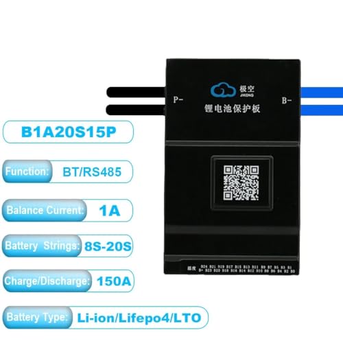 BMS Battery Equalizer Balancer JK BMS 12S 13S 14S 15S 16S 17S 20S 21S 24S Smart BMS 150A 200A with Active Balance Board Li-Ion Lifepo4 100ah Lto Battery (Color : B1A20S15P, Size : BMS)