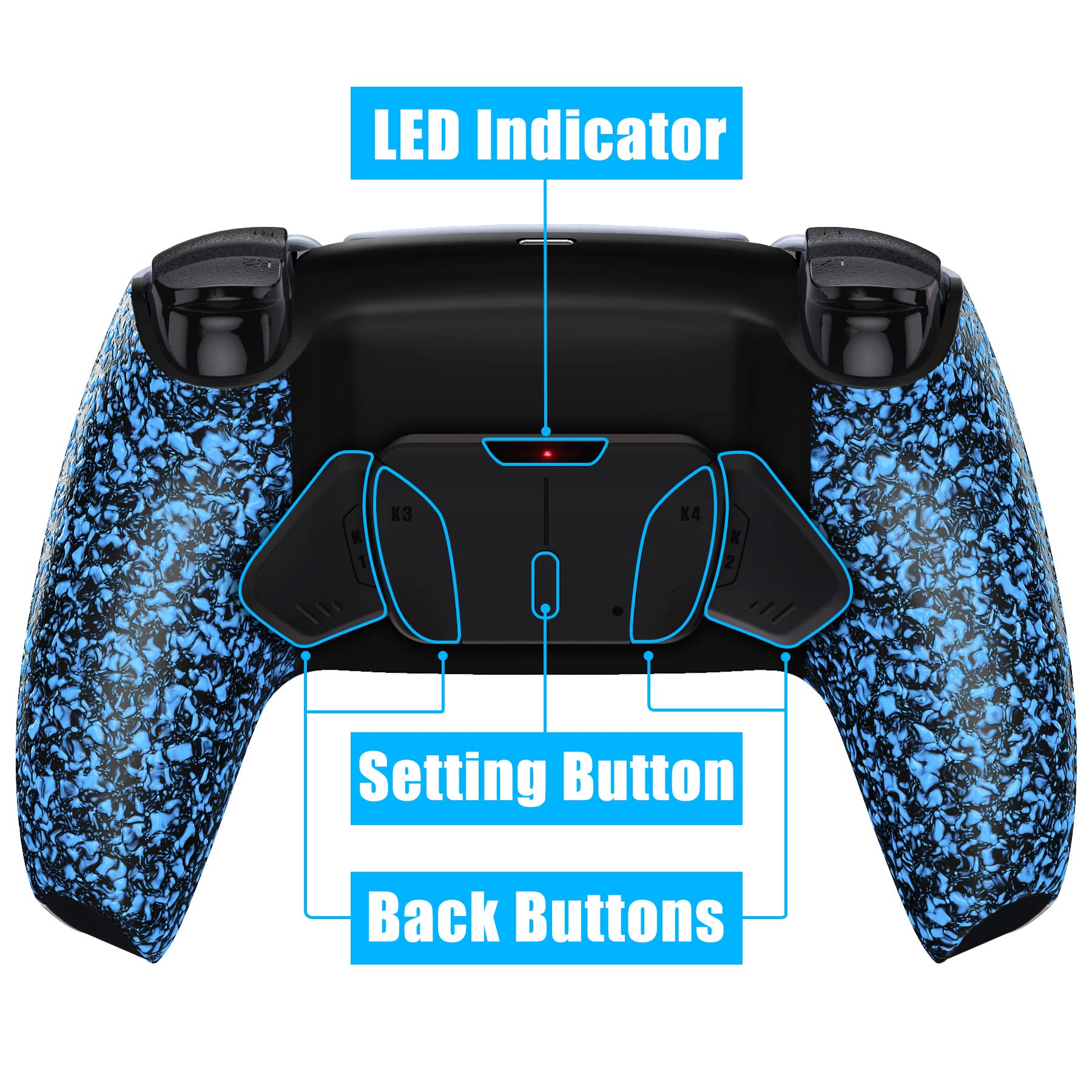 eXtremeRate Textured Blue Programable RISE4 Remap Kit for PS5 Controller BDM 010 & BDM 020, Upgrade Board & Redesigned Back Shell & 4 Back Buttons for PS5 Controller - Controller NOT Included