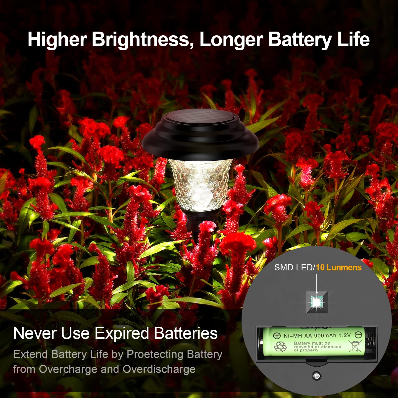 Balhvit Glass Solar Lights Outdoor, 4 Pack Super Bright Solar Pathway Lights, Up to 12 Hrs Long Last Auto On/Off Garden Lights Solar Powered Waterproof, Stainless Steel LED Landscape Lighting for Yard