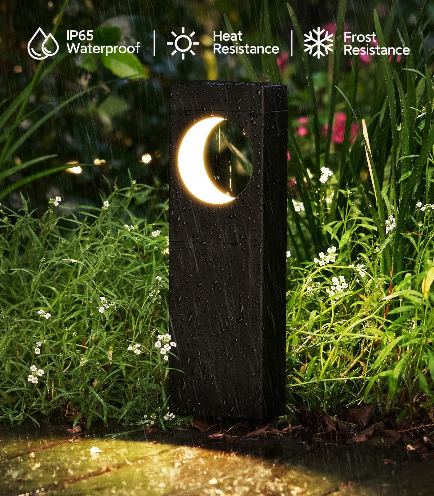 E-Kong Solar Outdoor Lights 6 Pack, Bright Pathway Outdoor, Achieve IP65 Waterproof, Moon Shape Landscape, Auto On/Off for Outside Yard Garden Path, Warm White
