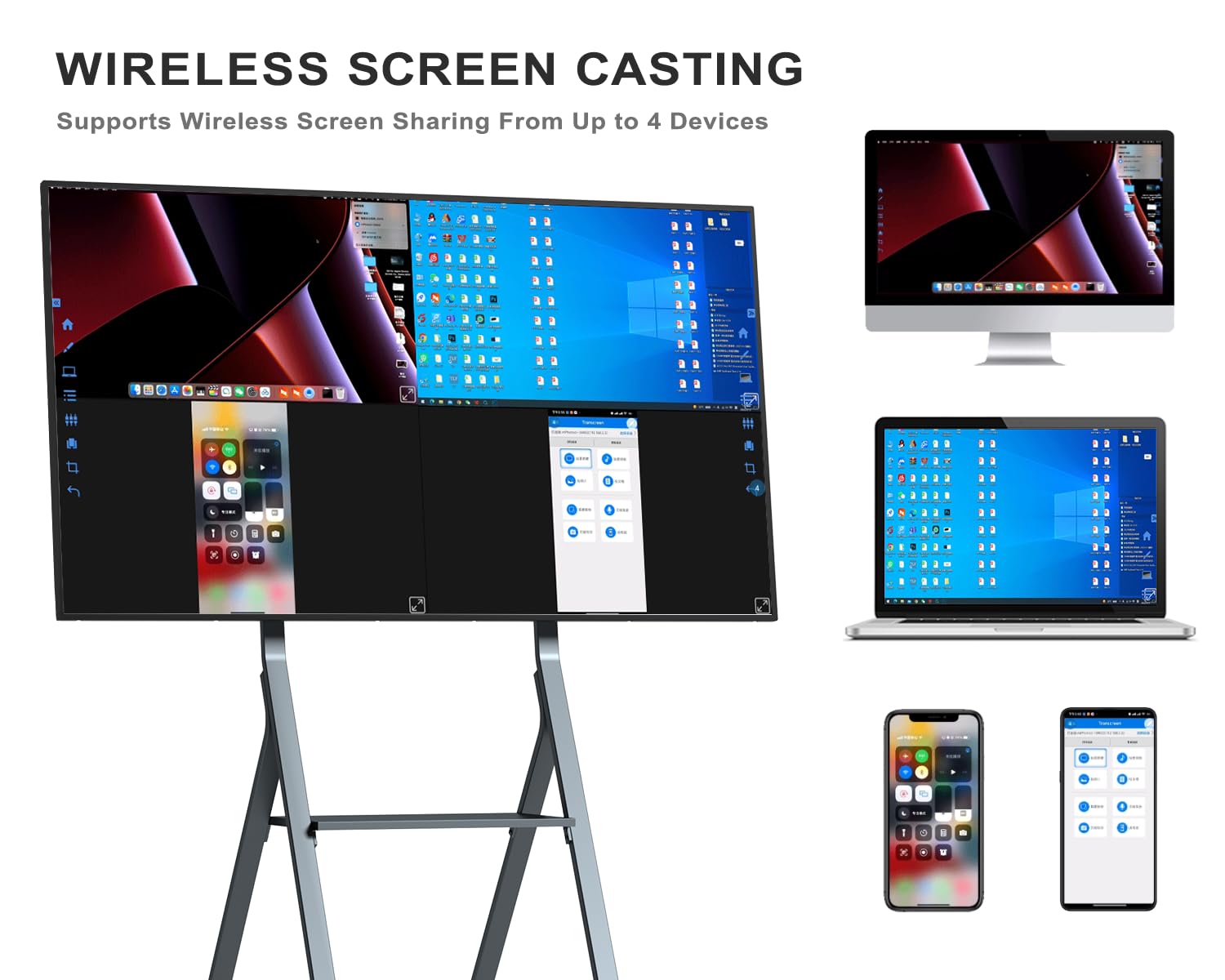 Smartboard, Tiburn HUB 55" S2 4K UHD Rotating Adaptive Nano Capacitive Smart Writing Board with Screen Mirroring from Android and iOS for Conference Live Streaming Home Advertising Display