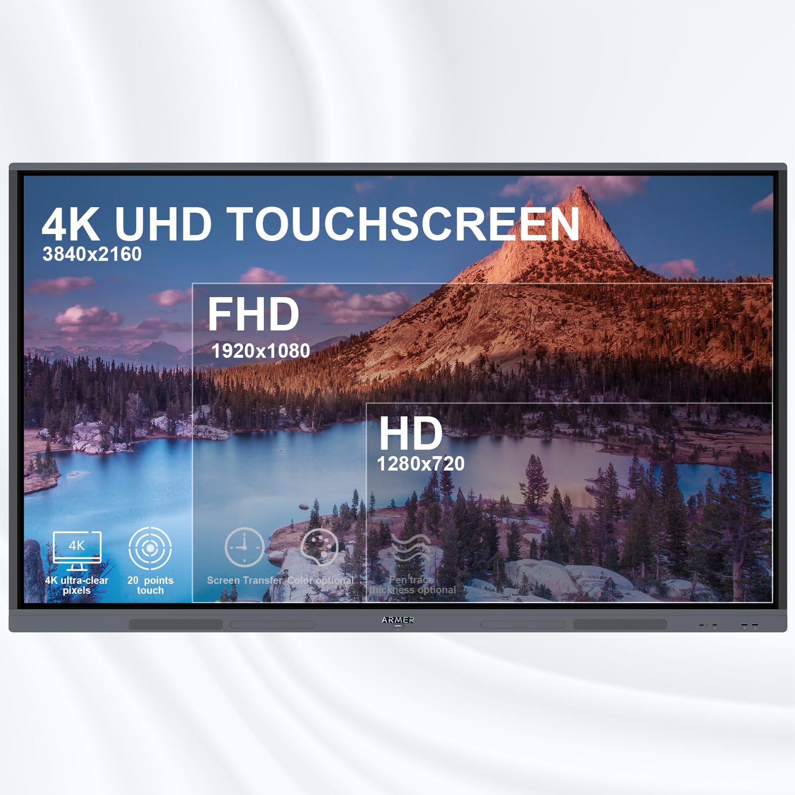 Armer 65'' Smart Board 4K UHD Touchscreen Interactive whiteboard for Classroom and Office, Built in Dual System Robust App Ecosystem for Collaboration(Wall Mount Included)