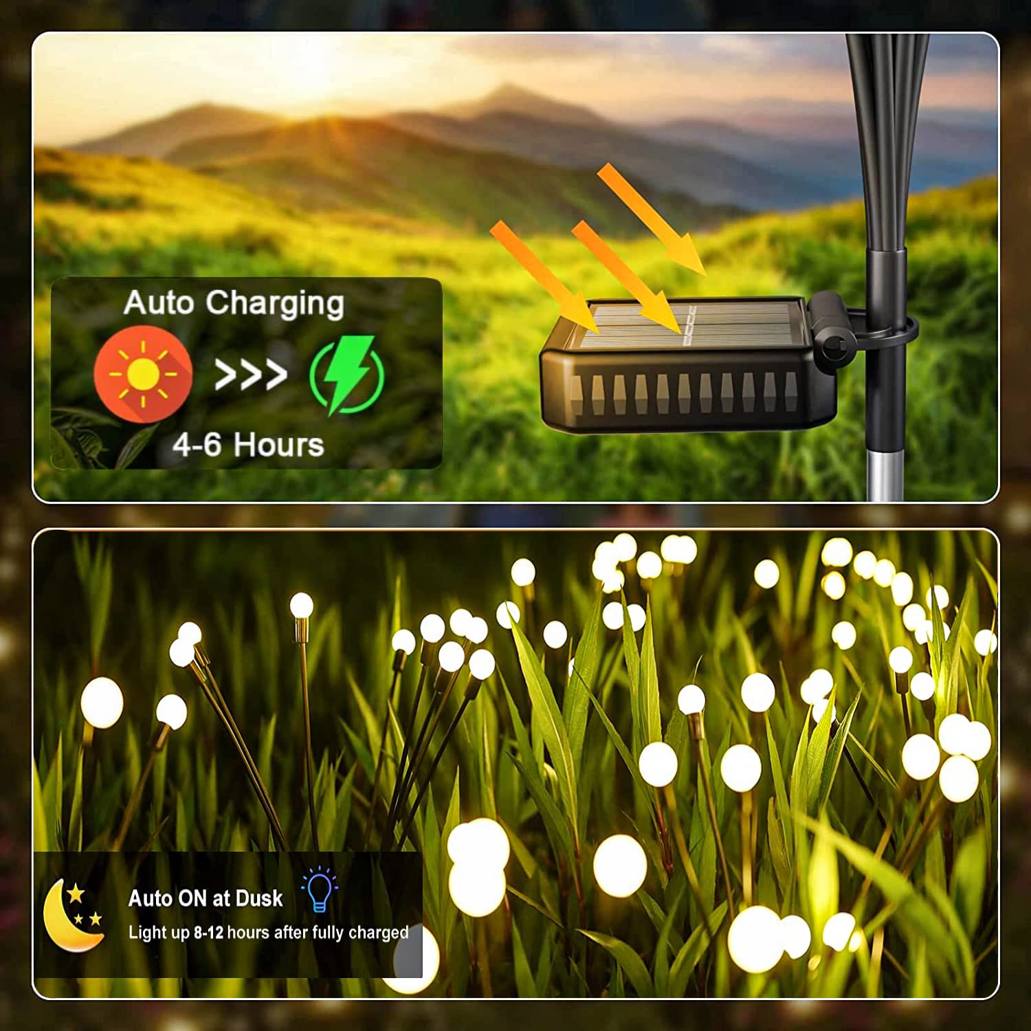 TYUWGMS Solar Lights Outdoor,Swaying Garden Firefly Lights, Solar Garden Lights, Waterproof Fairy Decor Outdoor Solar Lights,Ideal for Patio, Yard, Path Fence
