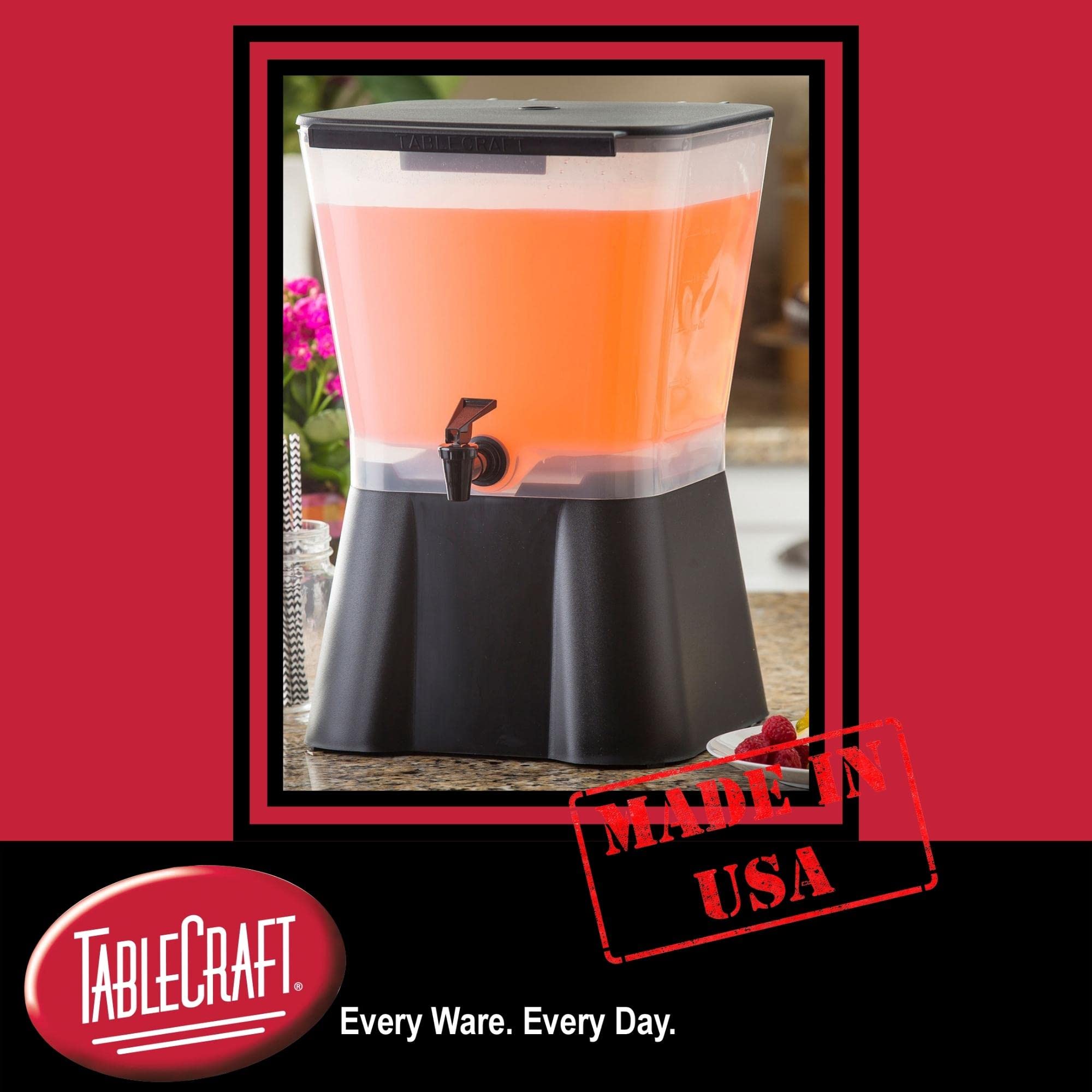 Tablecraft 955 Polypropylene Plastic Non-Insulated Beverage Dispenser, 3-Gallon, Yellow