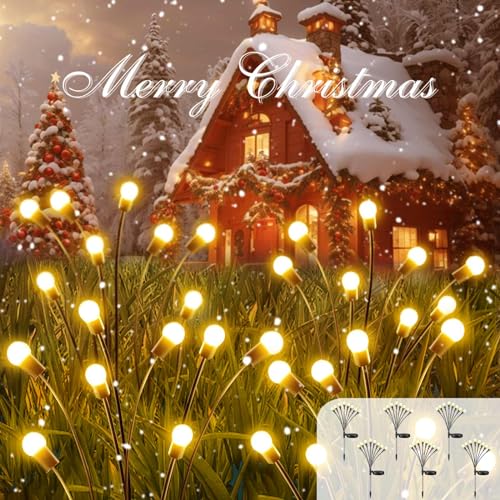 BOSSERN 2023 Solar Garden Lights, 6 Pack Solar Firefly Lights, Solar Christmas Lights Outdoor Waterproof, Solar Twinkle Swaying Fairy Light for Pathway Yard Garden Christmas Decoration (Warm White)
