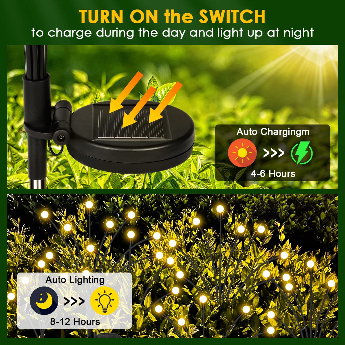 GOANDO 4 Pack Solar Garden Lights 12 LED Firefly Lights Outdoor Waterproof Starburst Swaying Garden Decor for Yard Patio Pathway