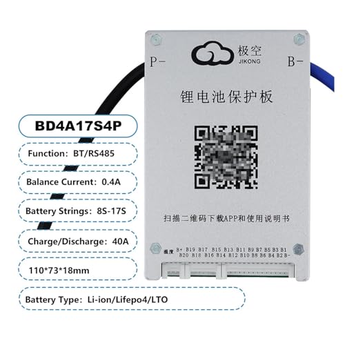 JK BMS Battery Protection Module Smart Active Balancing BMS Protection Board, Balance Current 0.4A 0.6A 8S 17S 20S 24S Continuous Discharge 40A 60A 80A Battery Equalizer (Color : BD4A17S4P, Size : J