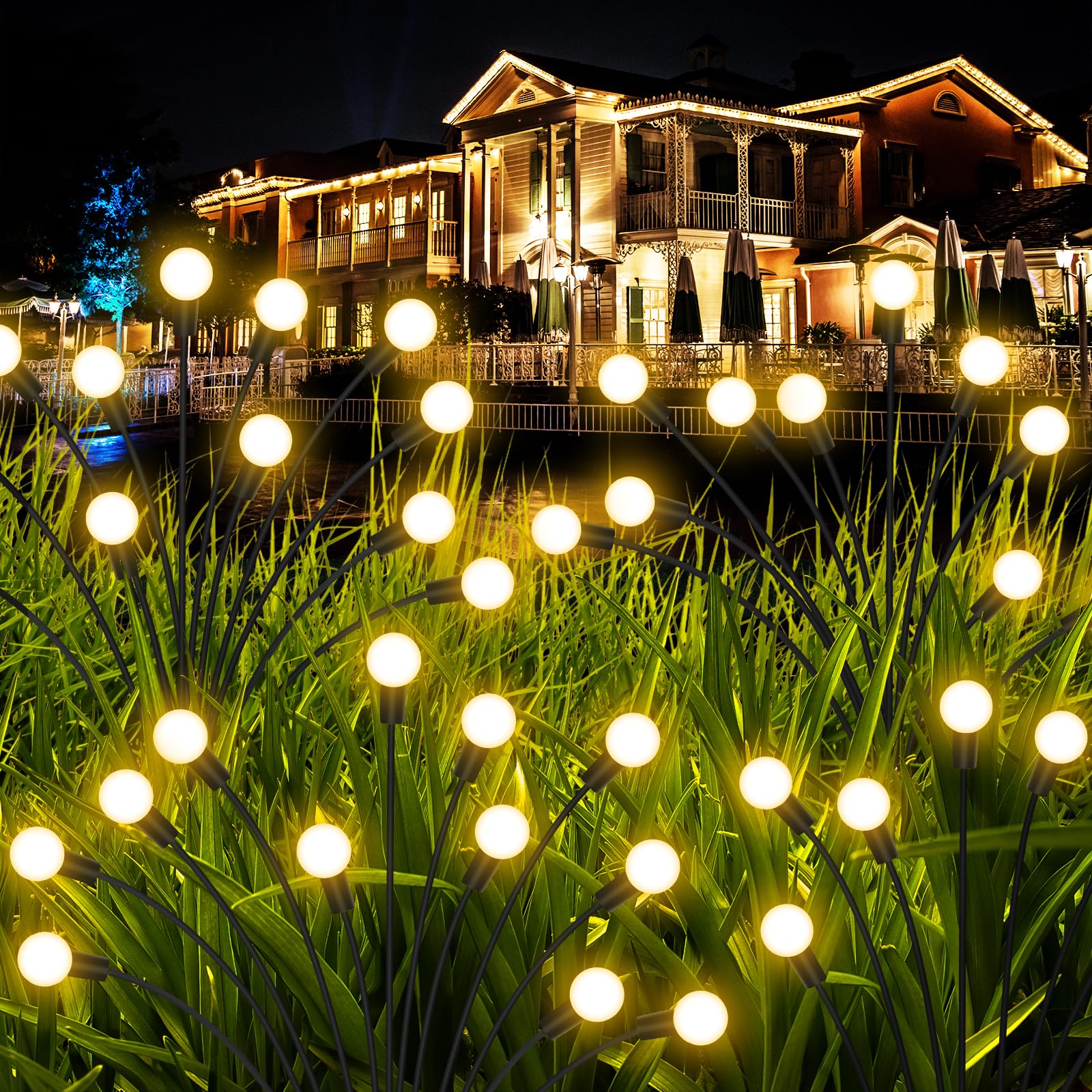 GOANDO 4 Pack Solar Garden Lights 12 LED Firefly Lights Outdoor Waterproof Starburst Swaying Garden Decor for Yard Patio Pathway
