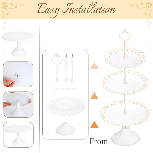 7Pc Cake Stand White Dessert Table Display Set Metal Round Tiered White Cupcake Stand Macaron Ferris Wheel Holder Cookies Serving Trays Fruit Plates for Tea Party Wedding Birthday Baby Shower (White)