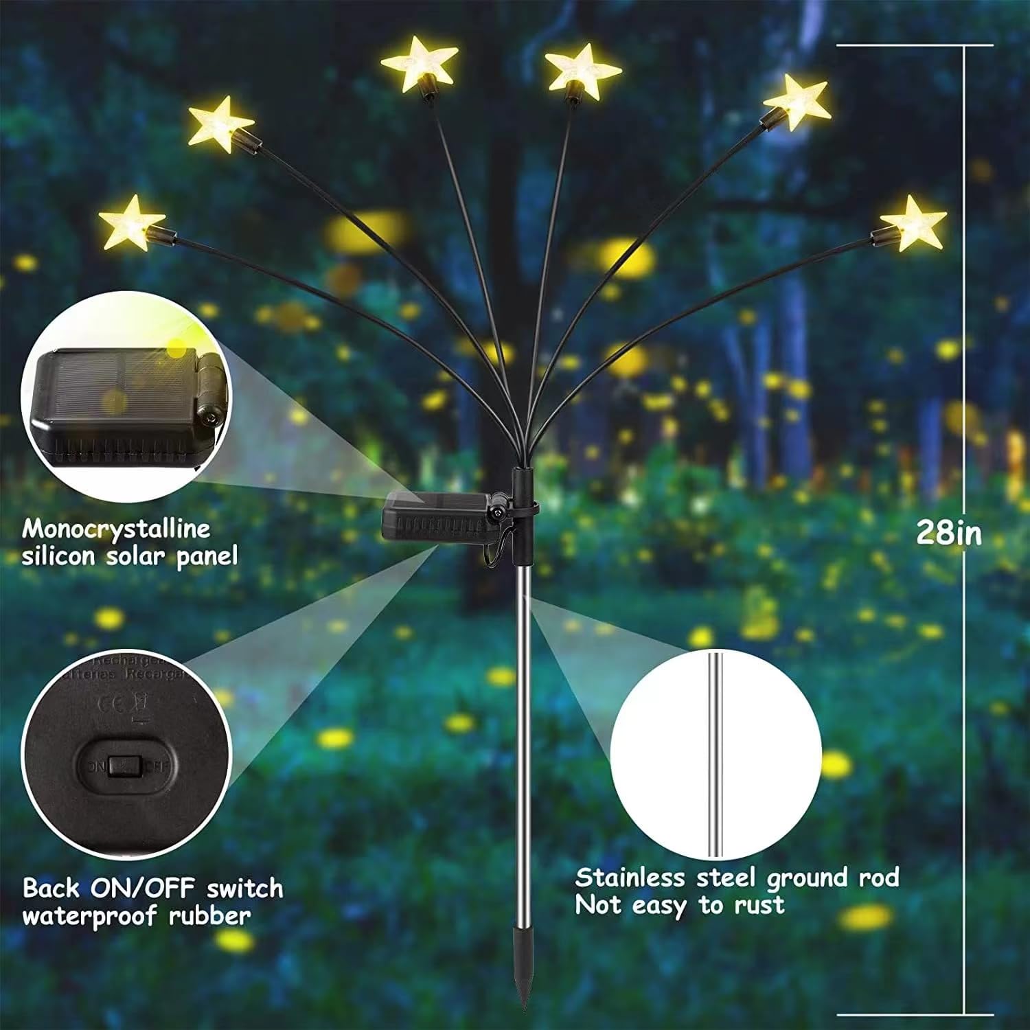 YUMMIS Upgraded Solar Swaying Light, Sway by Wind, Solar Outdoor Lights, Yard Patio Pathway Decoration, High Flexibility Iron Wire & Heavy Bulb Base, Warm White(2 Pack)