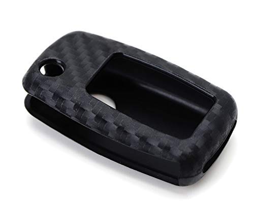 iJDMTOY Carbon Fiber Pattern Soft Silicone Key Fob Cover Case Compatible with Volkswagen Golf GTI R32 Jetta Rabbit Passat Beetle Polo Bora CC EOS Flip Key