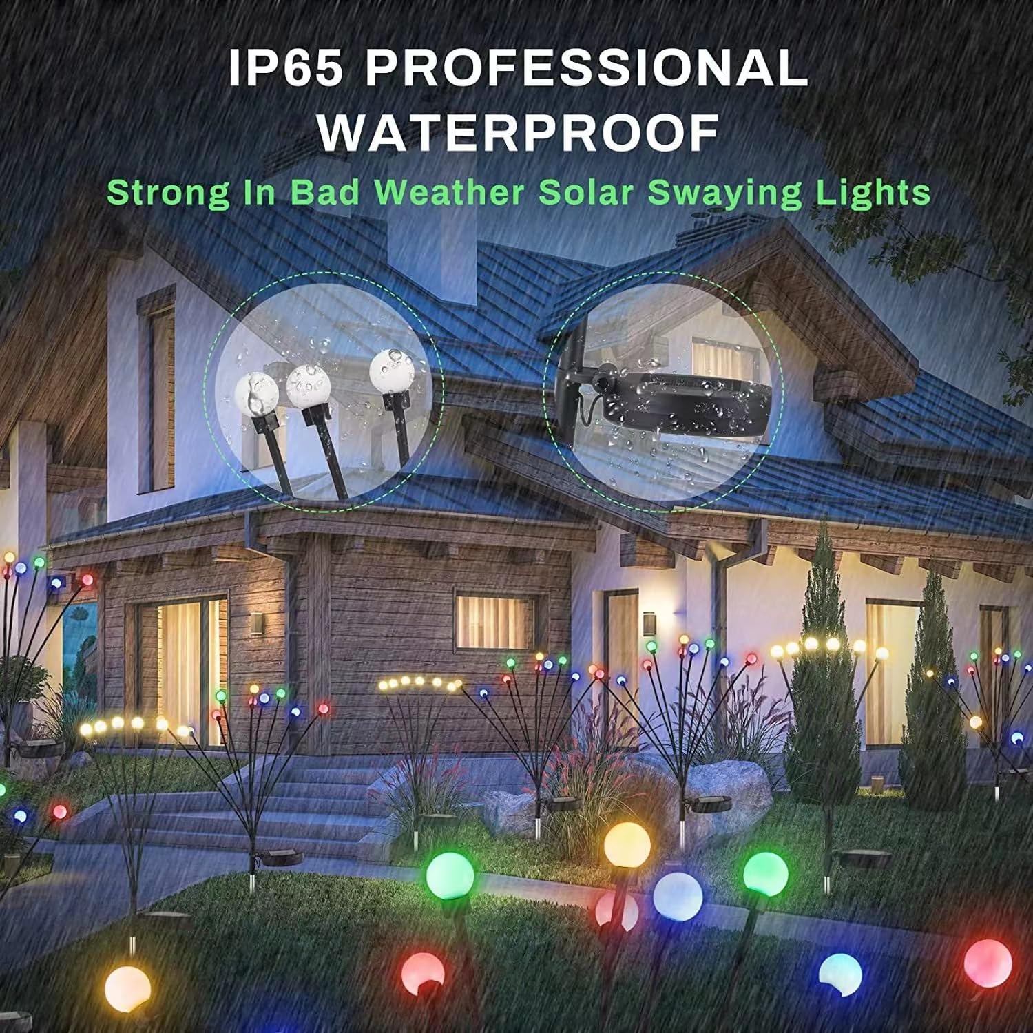 YUMMIS Upgraded Solar Swaying Light, Sway by Wind, Solar Outdoor Lights, Yard Patio Pathway Decoration, High Flexibility Iron Wire & Heavy Bulb Base, Warm White(2 Pack)