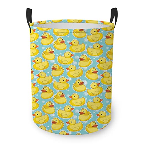 Duckies Print by Fubido,Laundry Baskets,Laundry Hamper Storage Basket with Handles,Bath Bubbles of Sketch Rubber Toys,Portable Clothes Hamper for Dorm Room, Bathroom, Bedroom,Orange Yellow