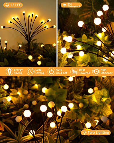 Solar Powered Firefly Garden Lights, 8 Pack 12 LED New Upgraded Swaying Solar Garden Lights with 2 Lighting Mode, Solar Firefly Lights Outdoor Waterproof for Yard Patio Pathway Decoration,Warm White