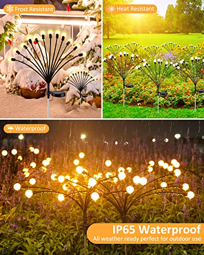 Solar Powered Firefly Garden Lights, 8 Pack 12 LED New Upgraded Swaying Solar Garden Lights with 2 Lighting Mode, Solar Firefly Lights Outdoor Waterproof for Yard Patio Pathway Decoration,Warm White