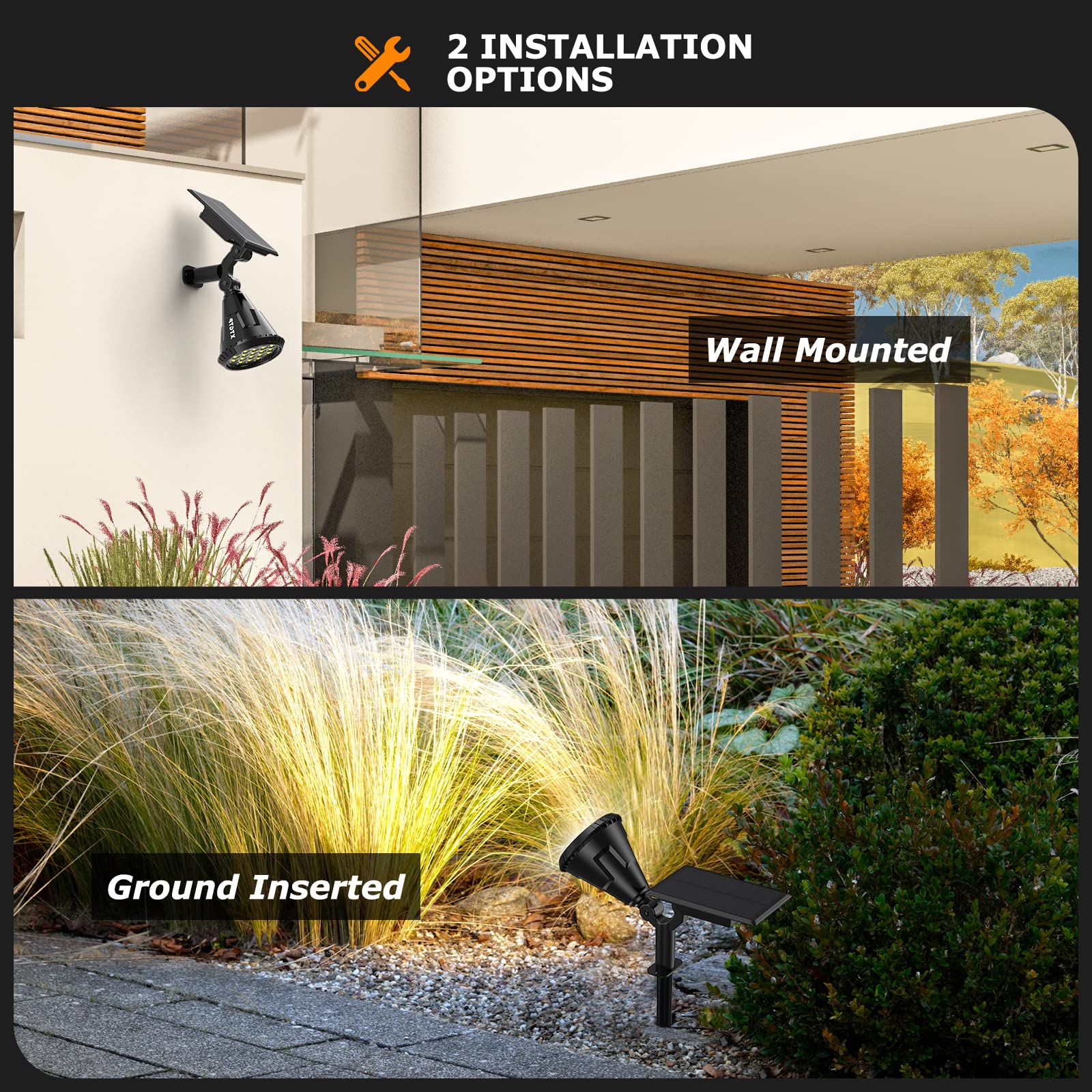 XTGTP Solar Spot Lights Outdoor, 21 LEDs Solar Outdoor Lights Auto On/Off with 3 Modes, IP67 Waterproof Solar Yard Spotlight Landscape Lighting Garden Wall Lights, 2-in-1 Solar Powered Lights, 2Pack
