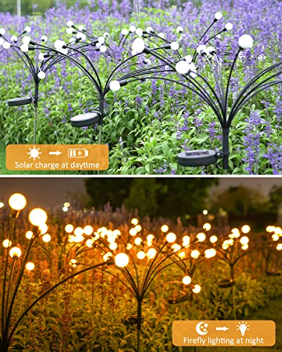 Solar Powered Firefly Garden Lights, 8 Pack 12 LED New Upgraded Swaying Solar Garden Lights with 2 Lighting Mode, Solar Firefly Lights Outdoor Waterproof for Yard Patio Pathway Decoration,Warm White